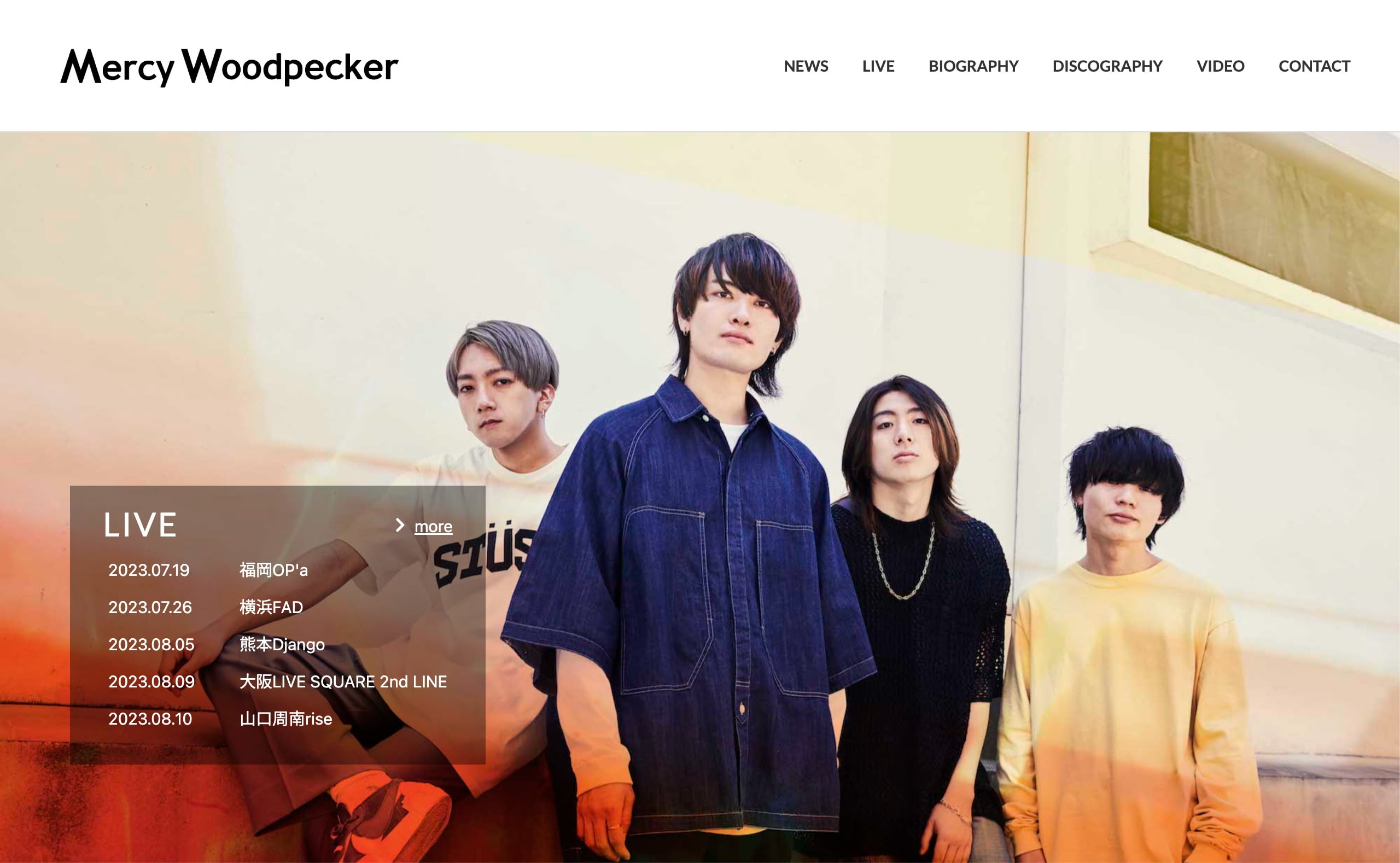Mercy Woodpecker HP | MUSIC WEB CLIPS - バンド・アーティスト・音楽関連のWEBデザイン ギャラリーサイト