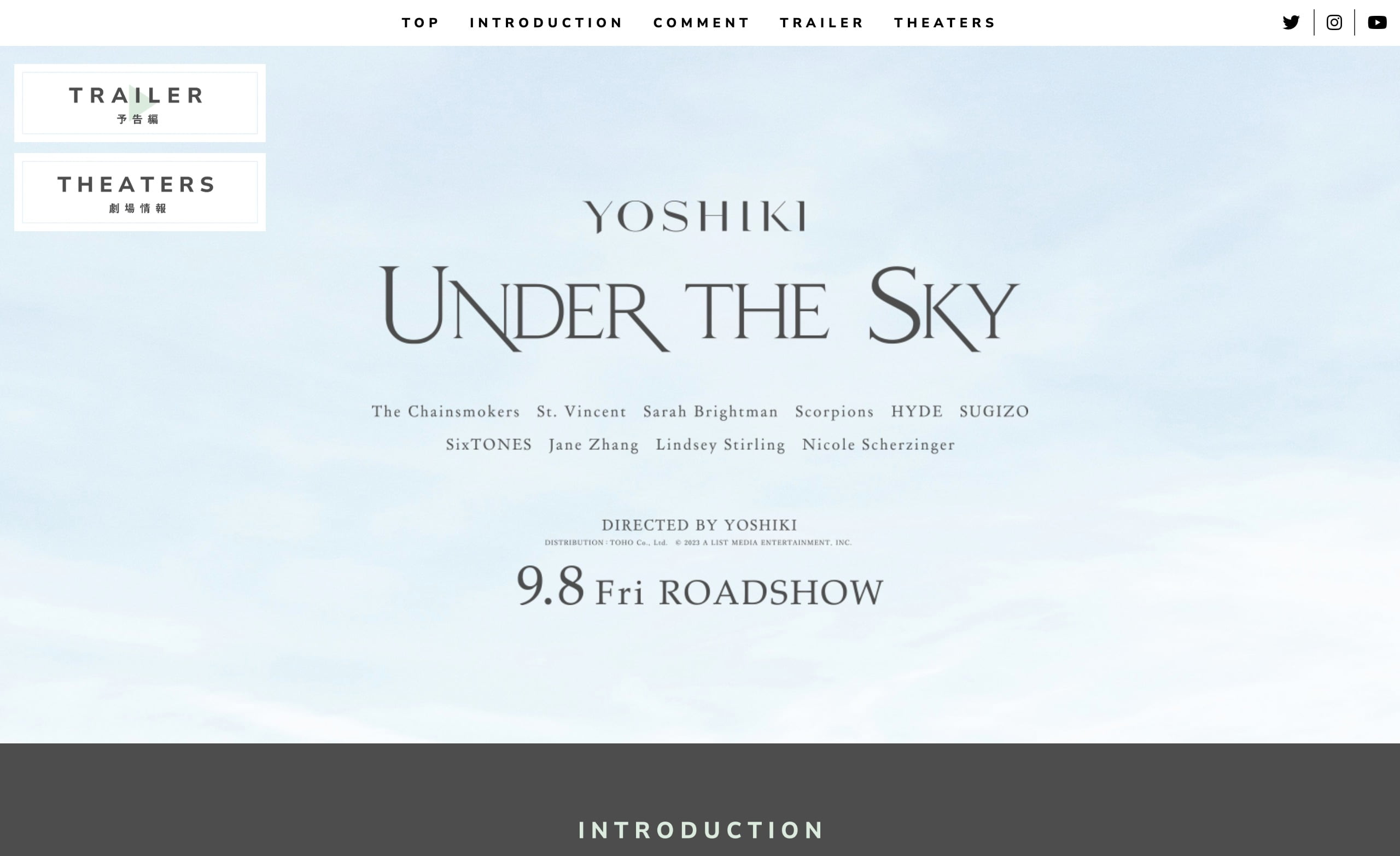 映画『YOSHIKI：UNDER THE SKY』公式サイト | MUSIC WEB CLIPS - バンド・アーティスト・音楽関連のWEBデザイン ギャラリーサイト